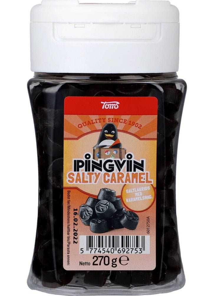 Toms Pingvin Salty Caramel 270g, 6-Pack | Danish Licorice Candy