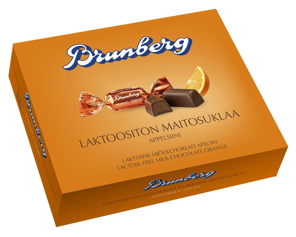Brunberg Lactose Free Milk Chocolate Orange 250g, 6-Pack | Finnish Sweets