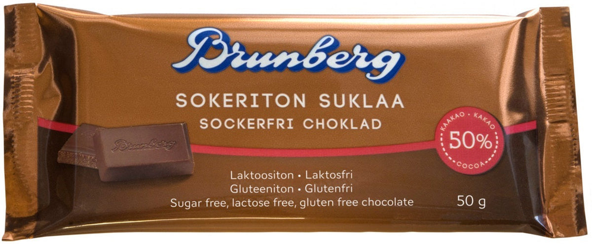 Brunberg Sugar Free Chocolate Bar 50g, 30-Pack | Finnish Sweets