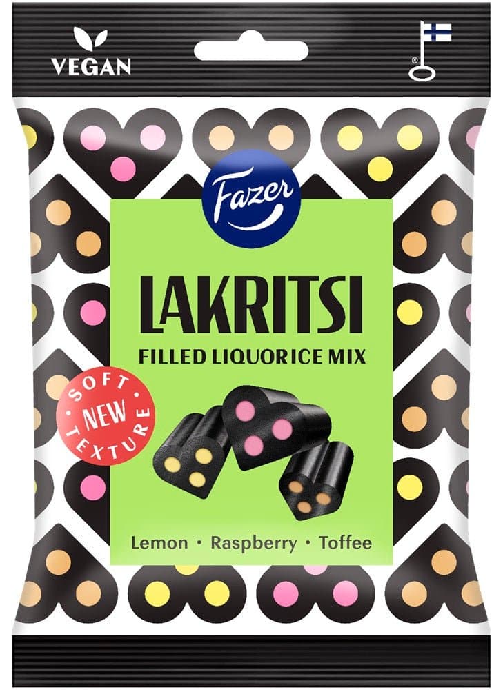 Fazer Lakritsi Filled Liquorice Mix 140g, 24-Pack | Finnish Candy