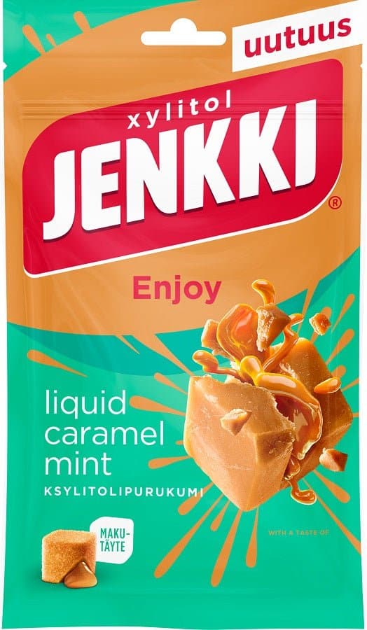 Jenkki Enjoy Caramel Mint 70g, 16-Pack | Finnish Chewing Gum