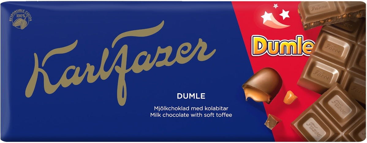 Karl Fazer Dumle Chocolate Bar 180g, 22-Pack | Finnish Sweets