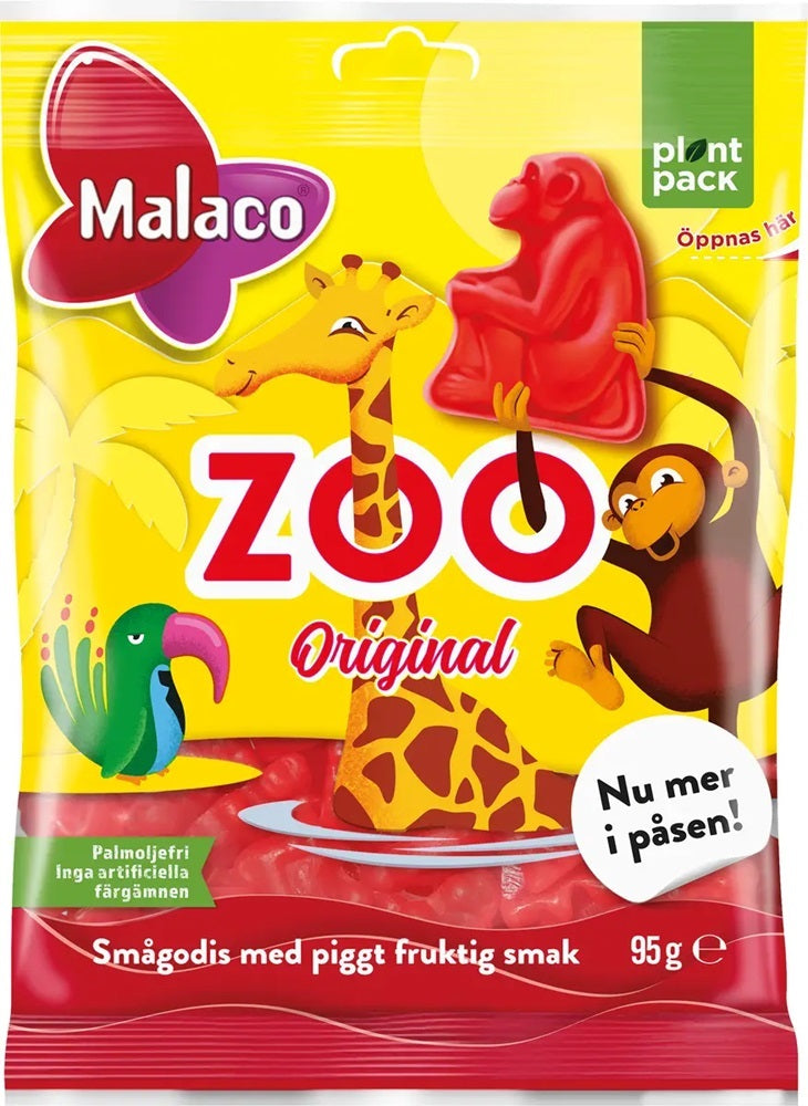 Malaco Zoo Original 95g, 28-Pack | Swedish Fruity Candy