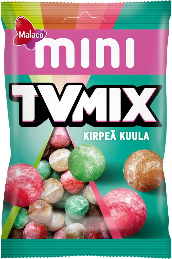 Malaco TV Mix Mini Kirpeä Kuula 90g, 18-Pack | Finnish Sour Candy