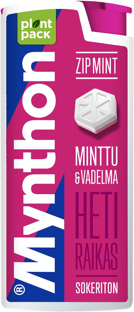 Mynthon Zip Mint Raspberry 30g, 18-Pack | Finnish Throat Pastilles