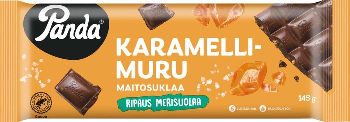 Panda Caramel Crunch & Seasalt 145g, 27-Pack | Finnish Chocolate Bar