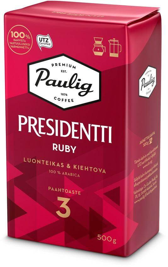 Paulig Presidentti Ruby Ground Coffee 500g, 12-Pack | Finnish Coffee