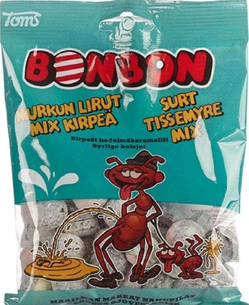 Toms BonBon Surt Tissemyre Mix 125g, 16-Pack | Danish Licorice Candy