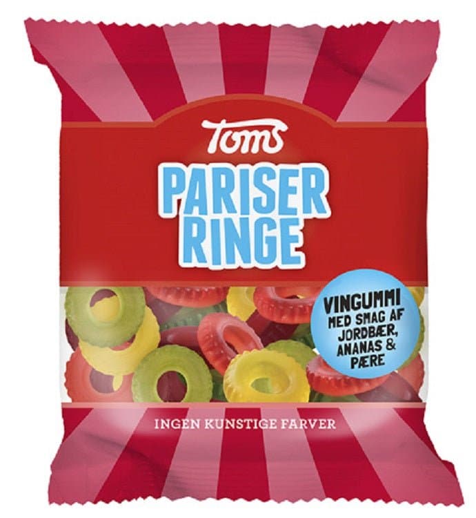 Toms Pariser Ringe 80g, 24-Pack | Danish Fruit Candy