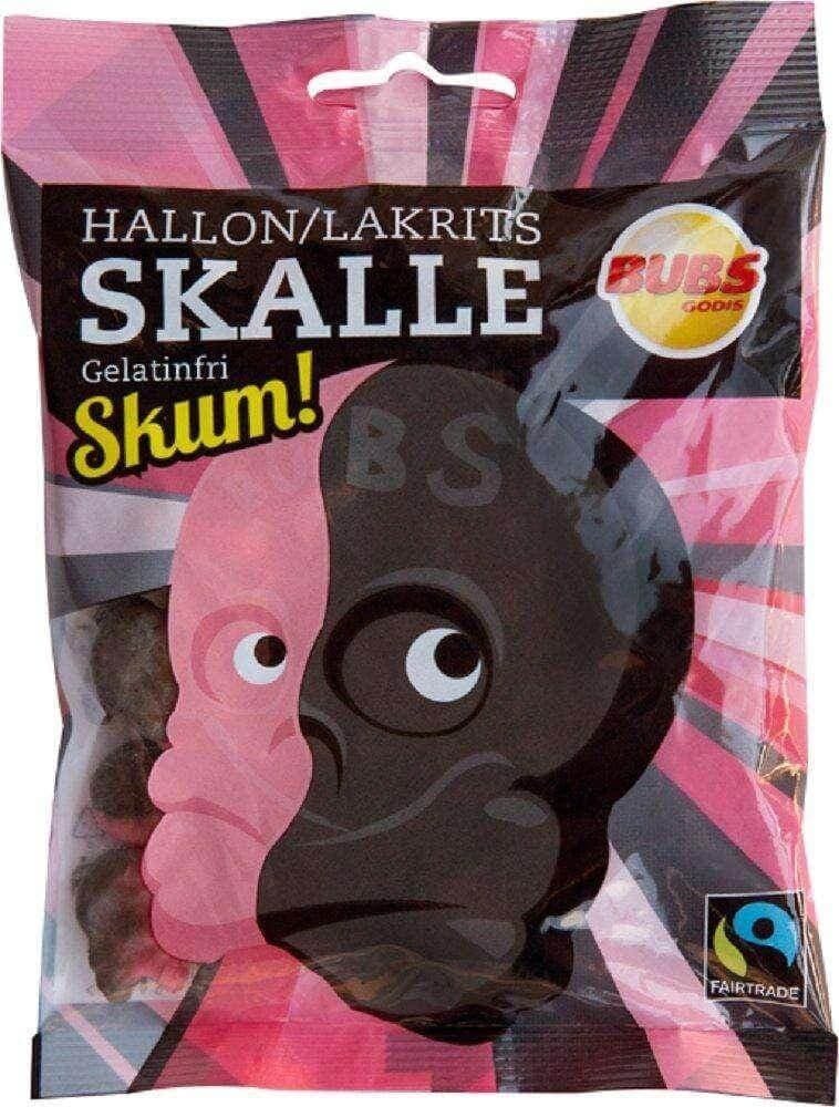 Bubs Godis Hallonlakritsskalle Skum 90g, 24-Pack | Swedish Candy