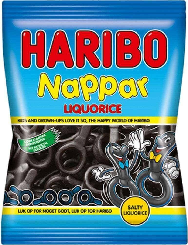 Haribo Nappar Liquorice 80g, 24-Pack | Danish Licorice Candy